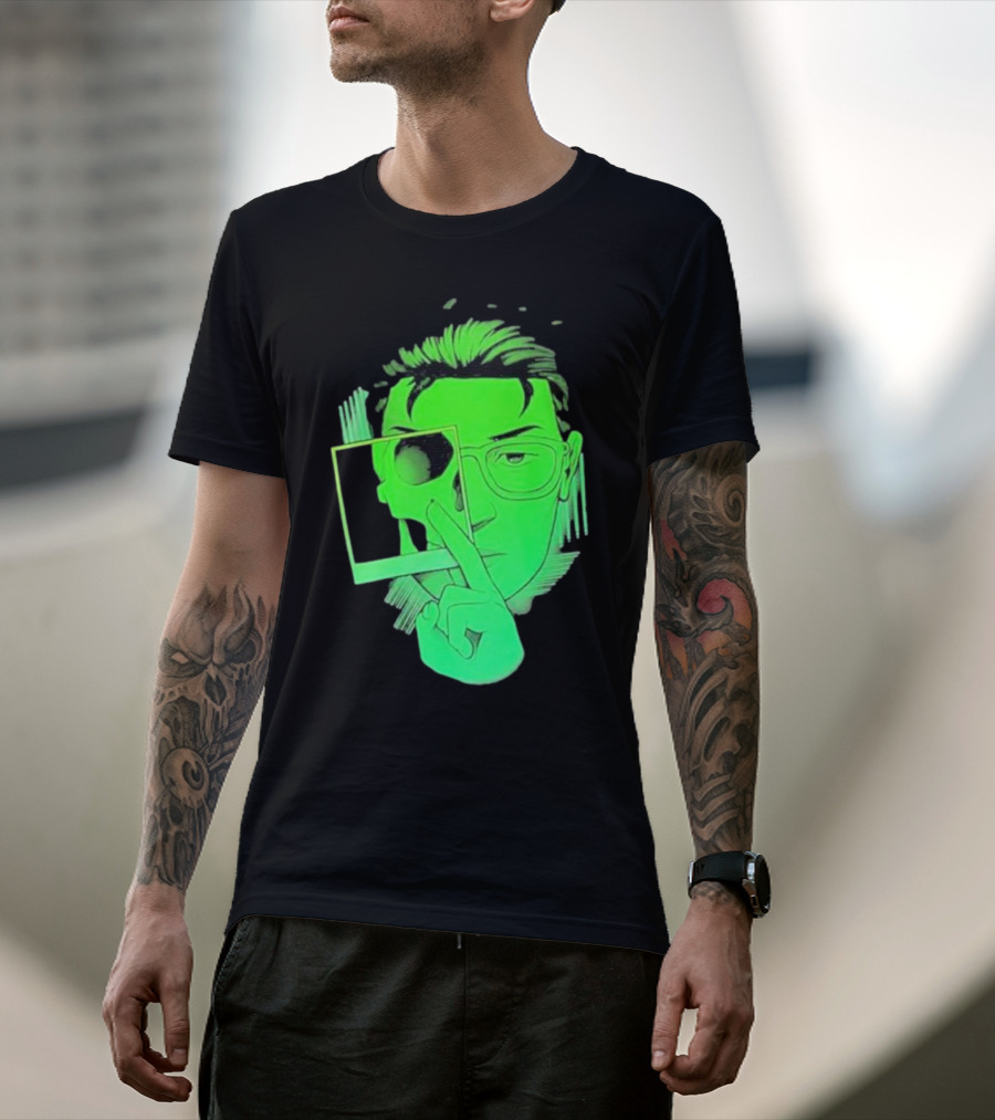 Skull Polaroid Green Neon Portrait Framerate T-Shirt
