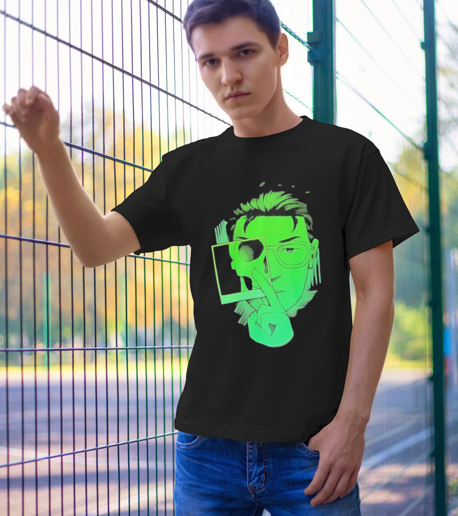 Skull Polaroid Green Neon Portrait Framerate T-Shirt