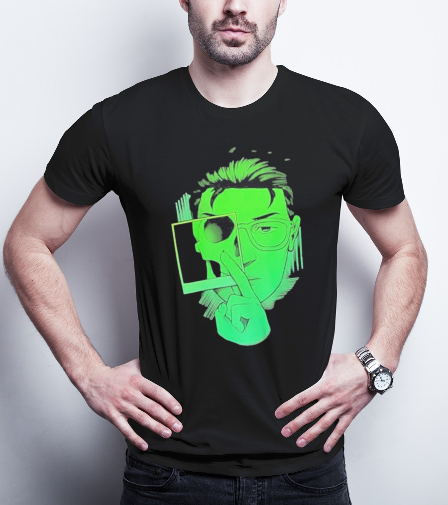 Skull Polaroid Green Neon Portrait Framerate T-Shirt