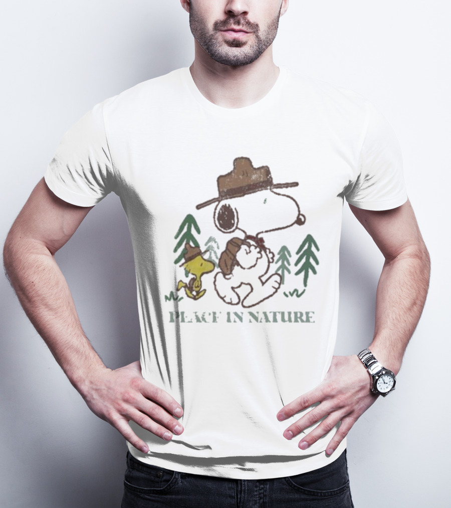 Snoopy Peace In Nature With Woodstock And Trees T-Shirt