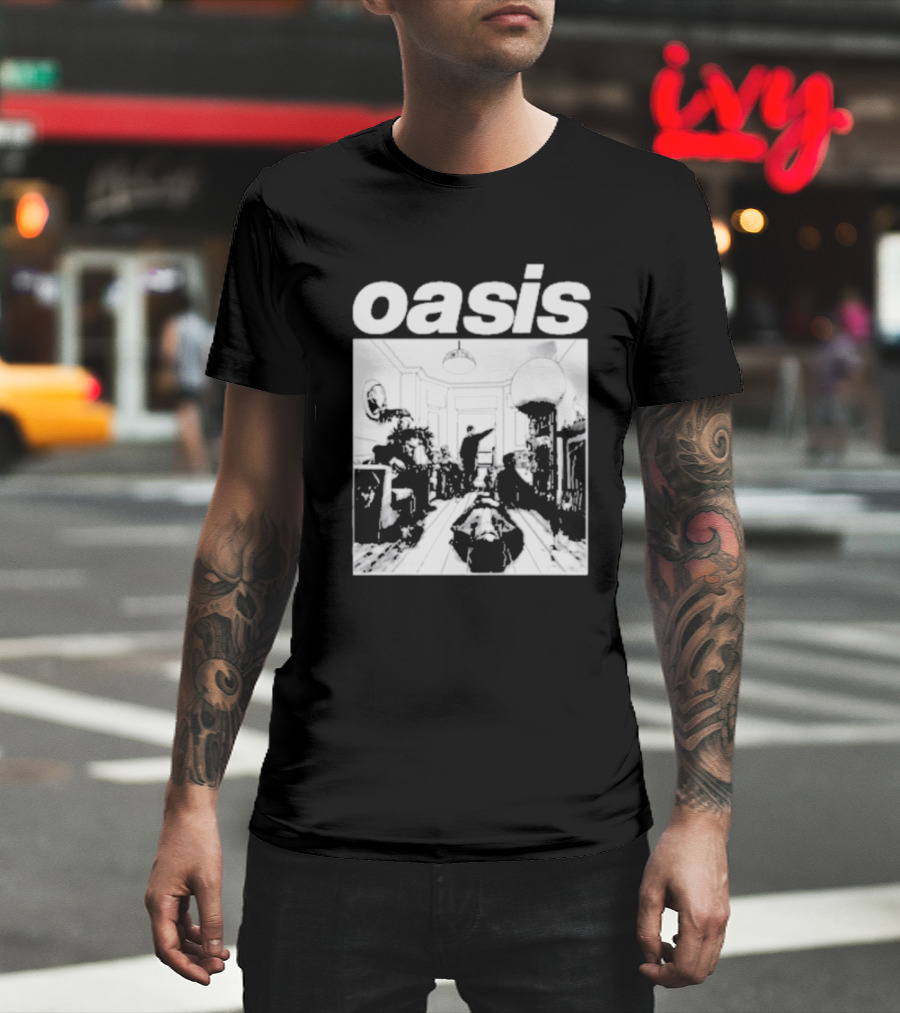 Oasis Definitely Maybe Monochrome Room Scene T-Shirt