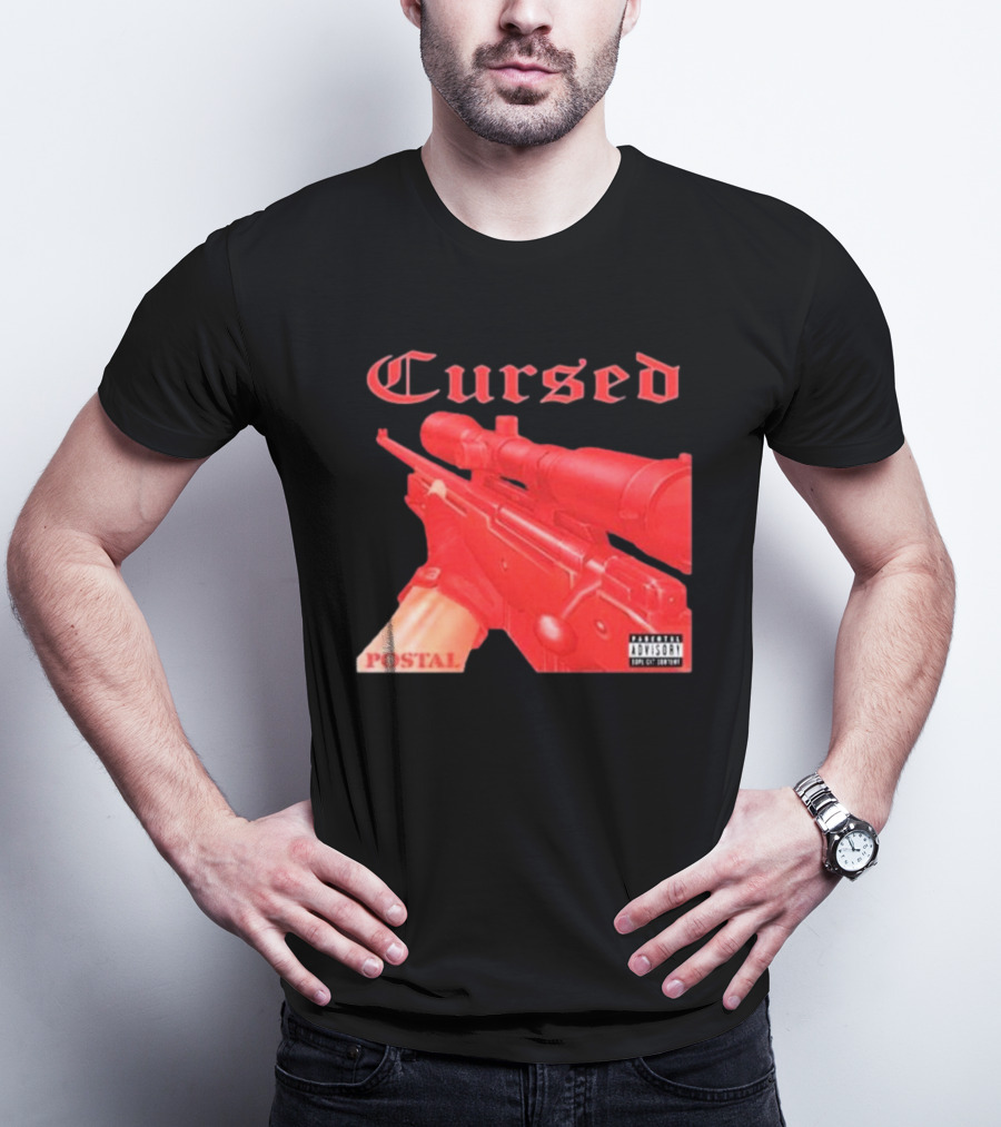 Cursed Postal Rifle Record Text Explicit Content T-Shirt