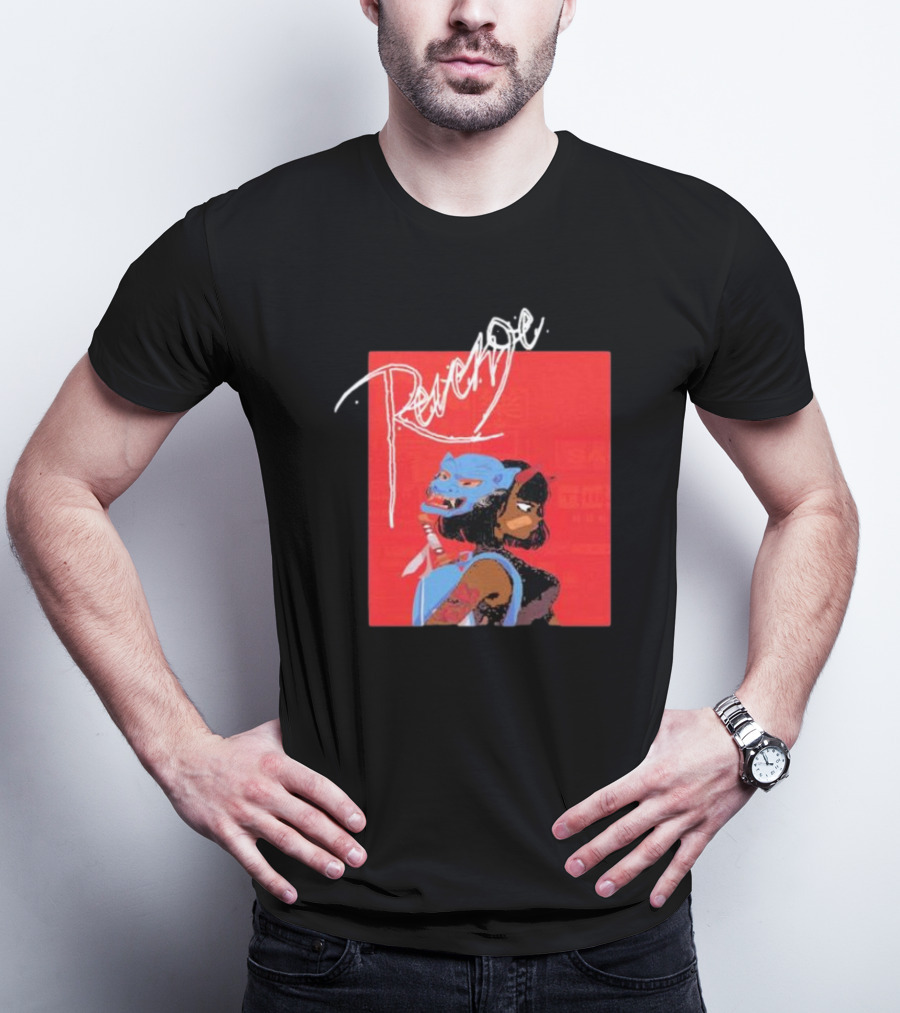 Revenge Warrior With Blue Mask And Bold Typography T-Shirt