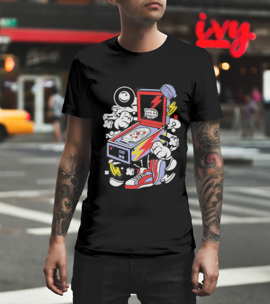 Stern Pinball Lightning Bolt Cartoon Sneakers T-Shirt