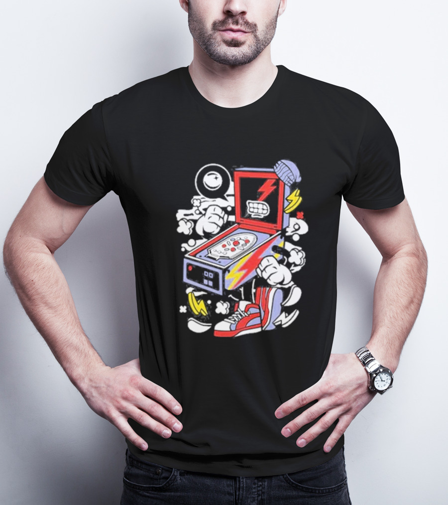 Stern Pinball Lightning Bolt Cartoon Sneakers T-Shirt