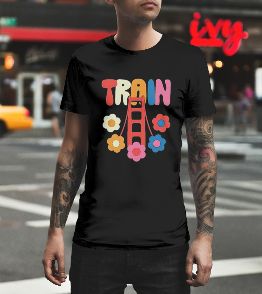 Train Golden Bridge Flowers T-Shirt