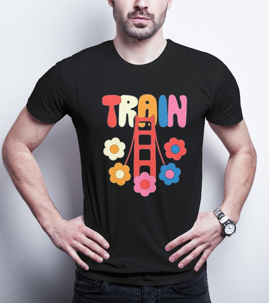 Train Golden Bridge Flowers T-Shirt