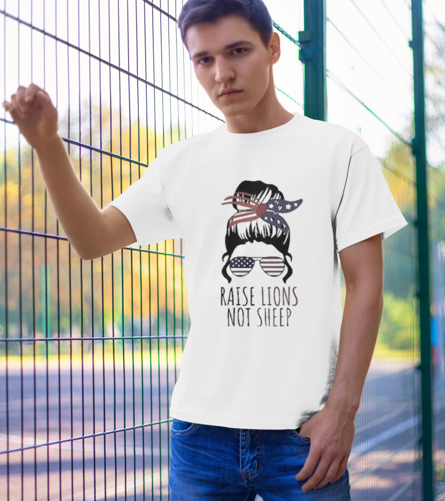 Raise Lions Not Sheep American Flag Sunglasses Messy Bun Stars And Stripes Bandana T-Shirt
