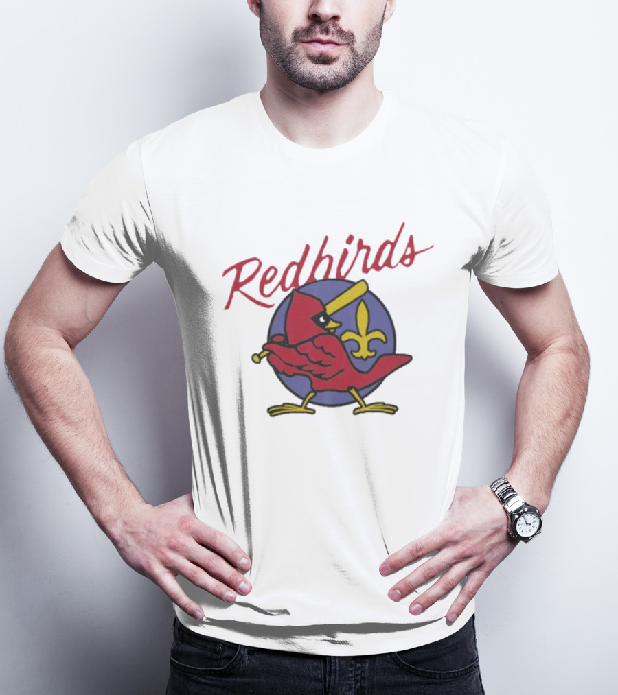 Redbirds St Louis Cardinals Baseball Fleur-de-Lis Icon Bird Bat T-Shirt