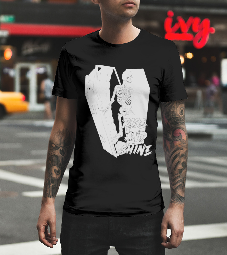 Rise And Shine Skeleton Emerging From Coffin T-Shirt