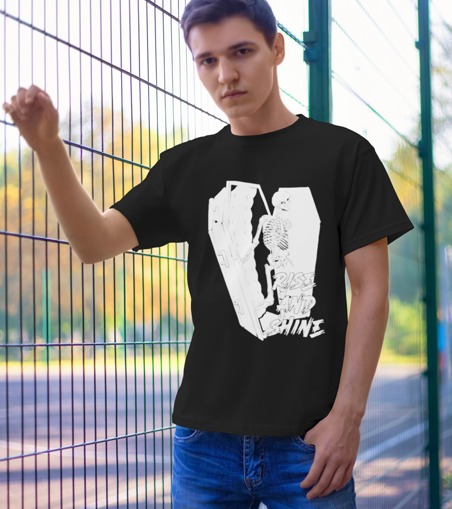 Rise And Shine Skeleton Emerging From Coffin T-Shirt