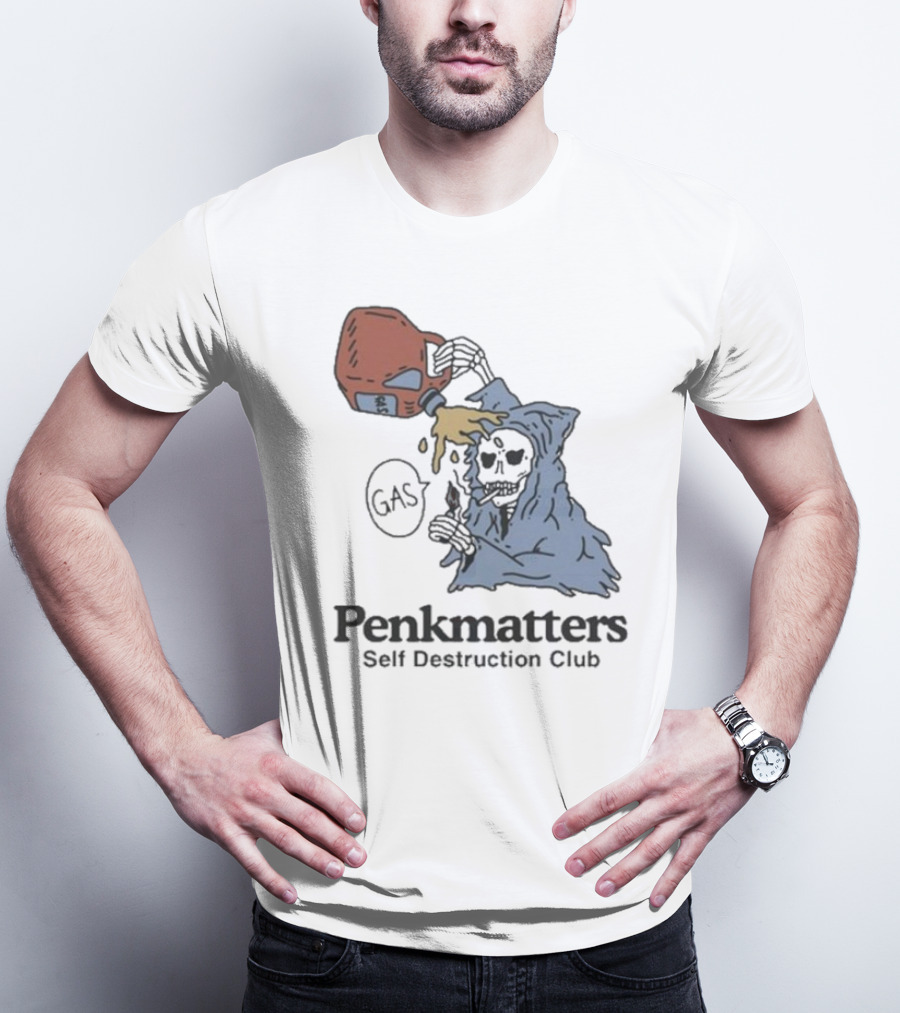 Penkmatters Self Destruction Club Gas Can Pouring On Hooded Figure T-Shirt