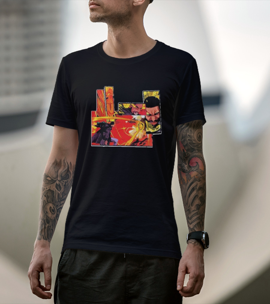 Kid Cudi Moon Man Full Comic Style Dynamic Red And Yellow Panels T-Shirt