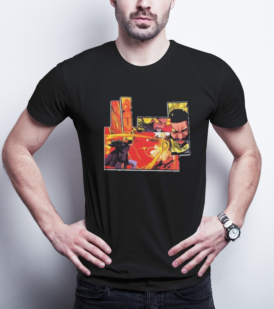 Kid Cudi Moon Man Full Comic Style Dynamic Red And Yellow Panels T-Shirt