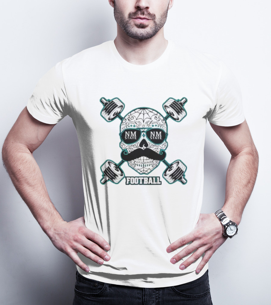 NM State Los Aggies Football Skull With Dumbbells T-Shirt