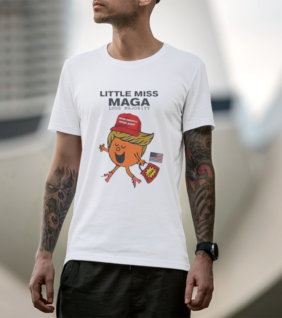 Little Miss Maga Make America Great Again Loud Majority USA Flag T-Shirt