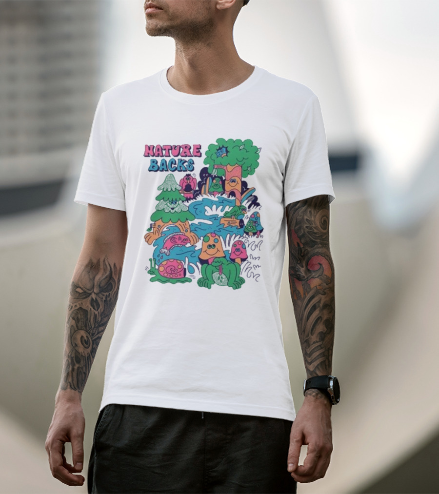 Nature Backs Funky Forest With Colorful Cartoon Animals And Trees T-Shirt