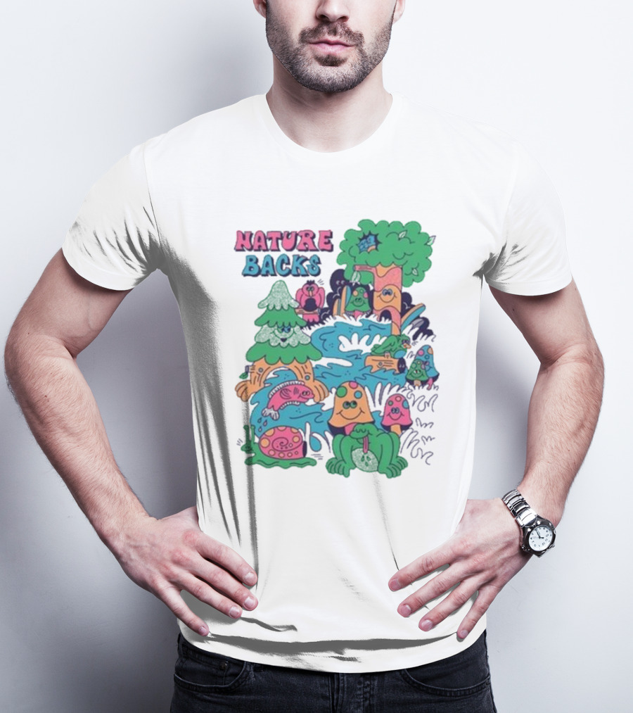 Nature Backs Funky Forest With Colorful Cartoon Animals And Trees T-Shirt