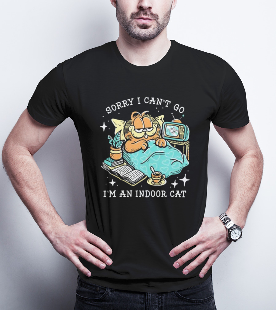 Sorry I Can’t Go I’m An Indoor Cat Funny Garfield Bedtime Relaxation T-Shirt