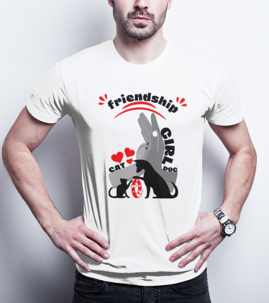 Friendship Girl Cat Dog Pet Pal Hearts T-Shirt