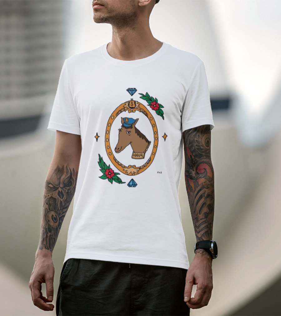 Horse Cop Mom Badge With Floral Ornament And Jewel Icons T-Shirt