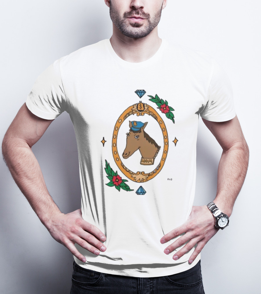Horse Cop Mom Badge With Floral Ornament And Jewel Icons T-Shirt