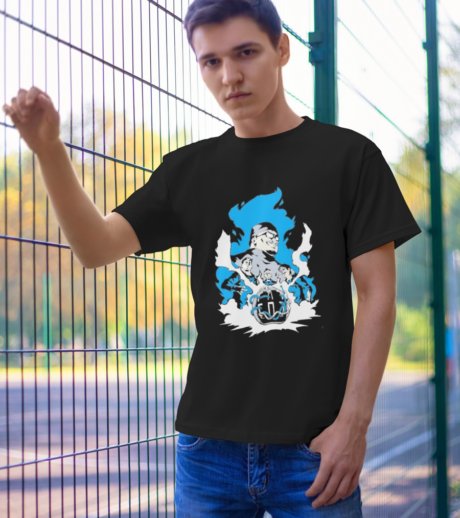 Mega64 Master Collection Featuring Iconic Characters And Explosive Blue T-Shirt