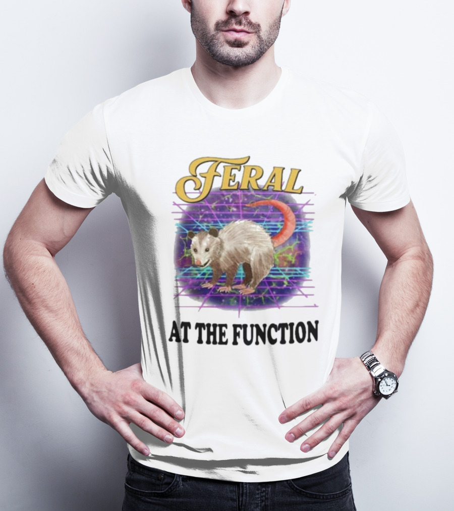 Feral At The Function Retro Possum Neon Grid T-Shirt