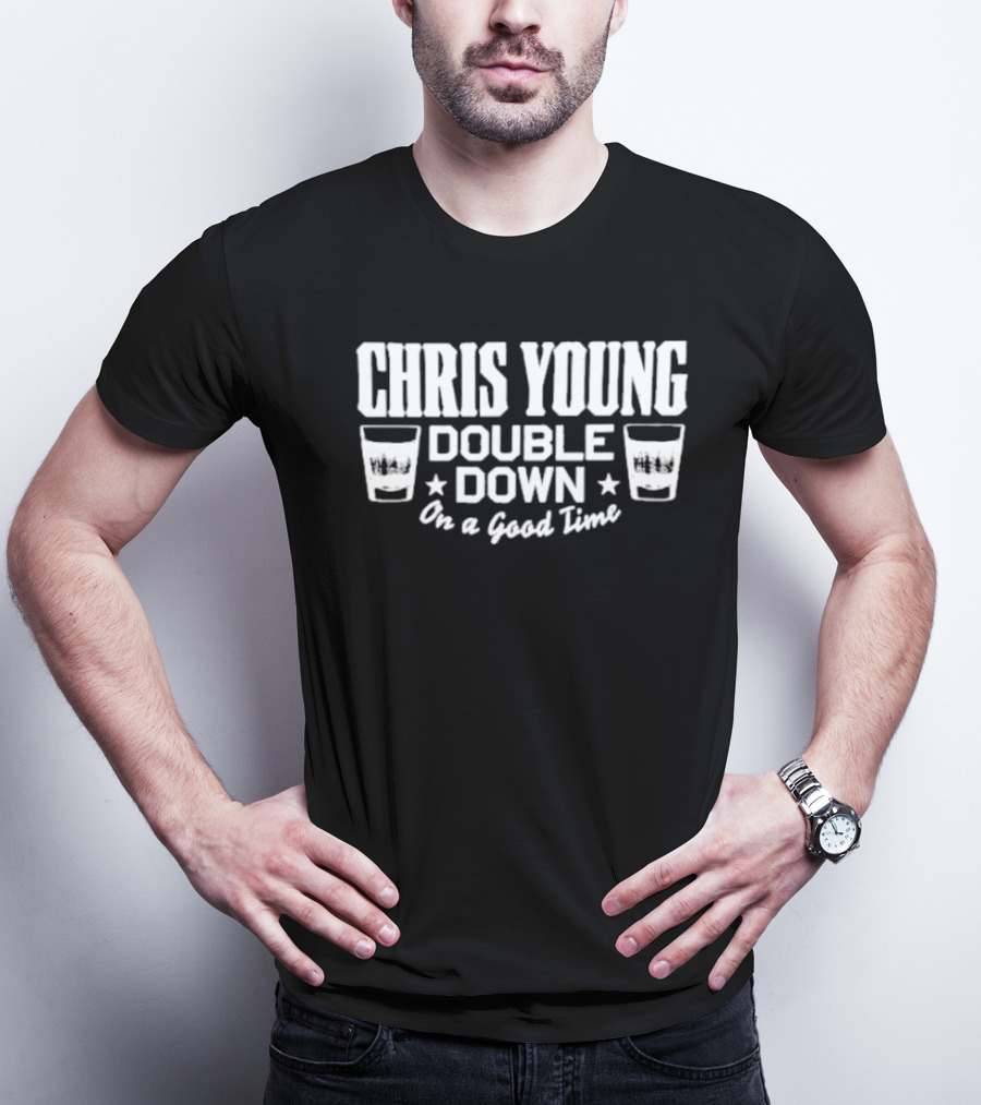 Chris Young Double Down On A Good Time Whiskey Glasses Stars T-Shirt