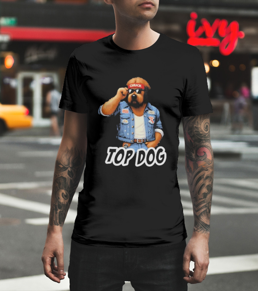 Chuckonbase Chuck Topdog Cool Denim Style Fashion Dog T-Shirt