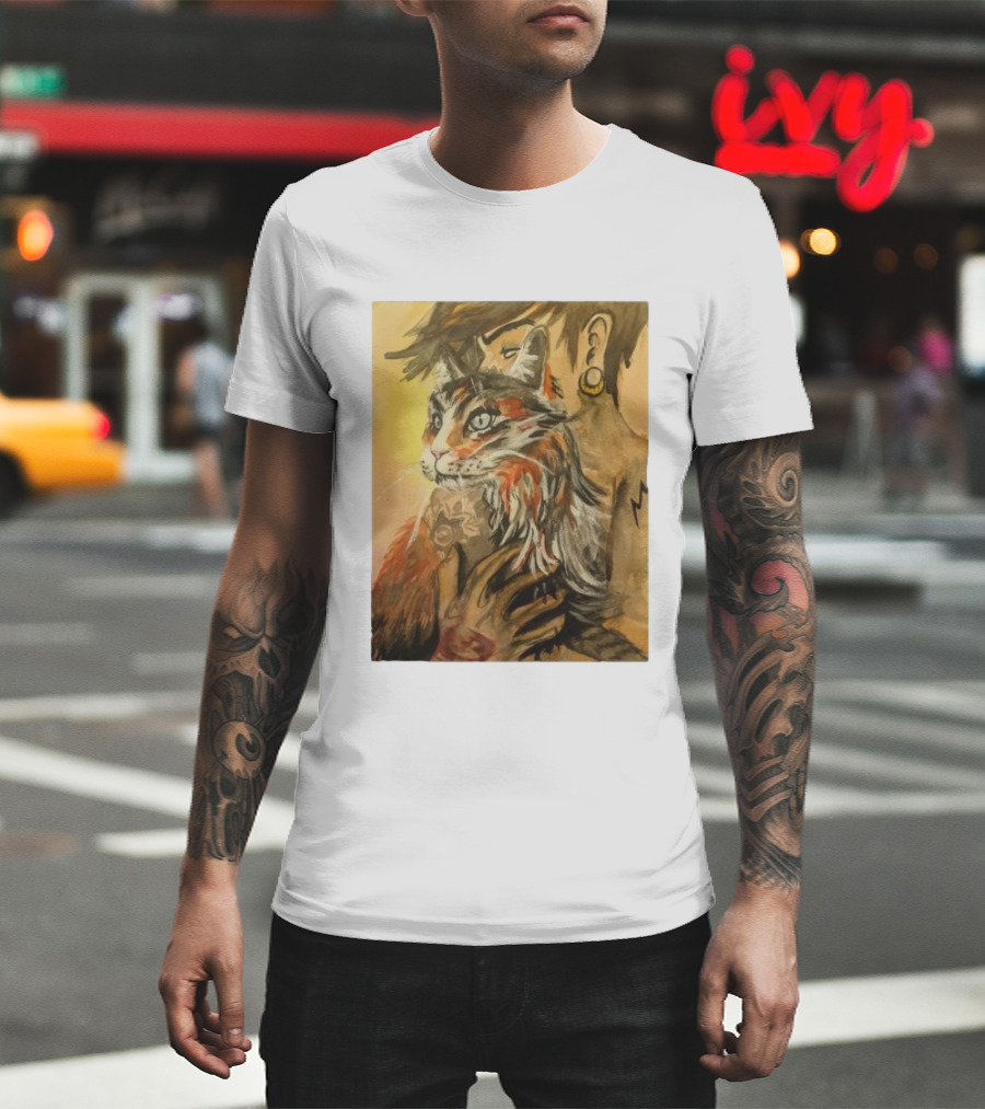 Companionship Megan Watkins Cat And Person With Tattoo And Ear Gauge T-Shirt