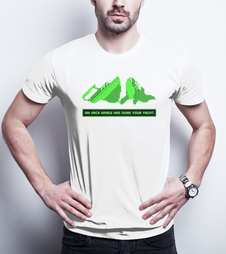 An Orca Whale Has Sunk Your Yacht Green Retro Pixel Art Aaron’s Art Room T-Shirt