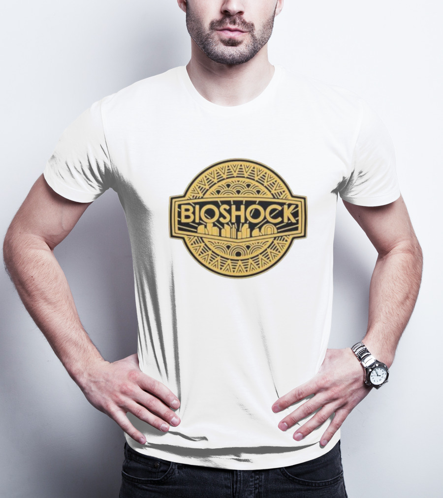 Bioshock Art Deco Golden Emblem With Cityscape T-Shirt