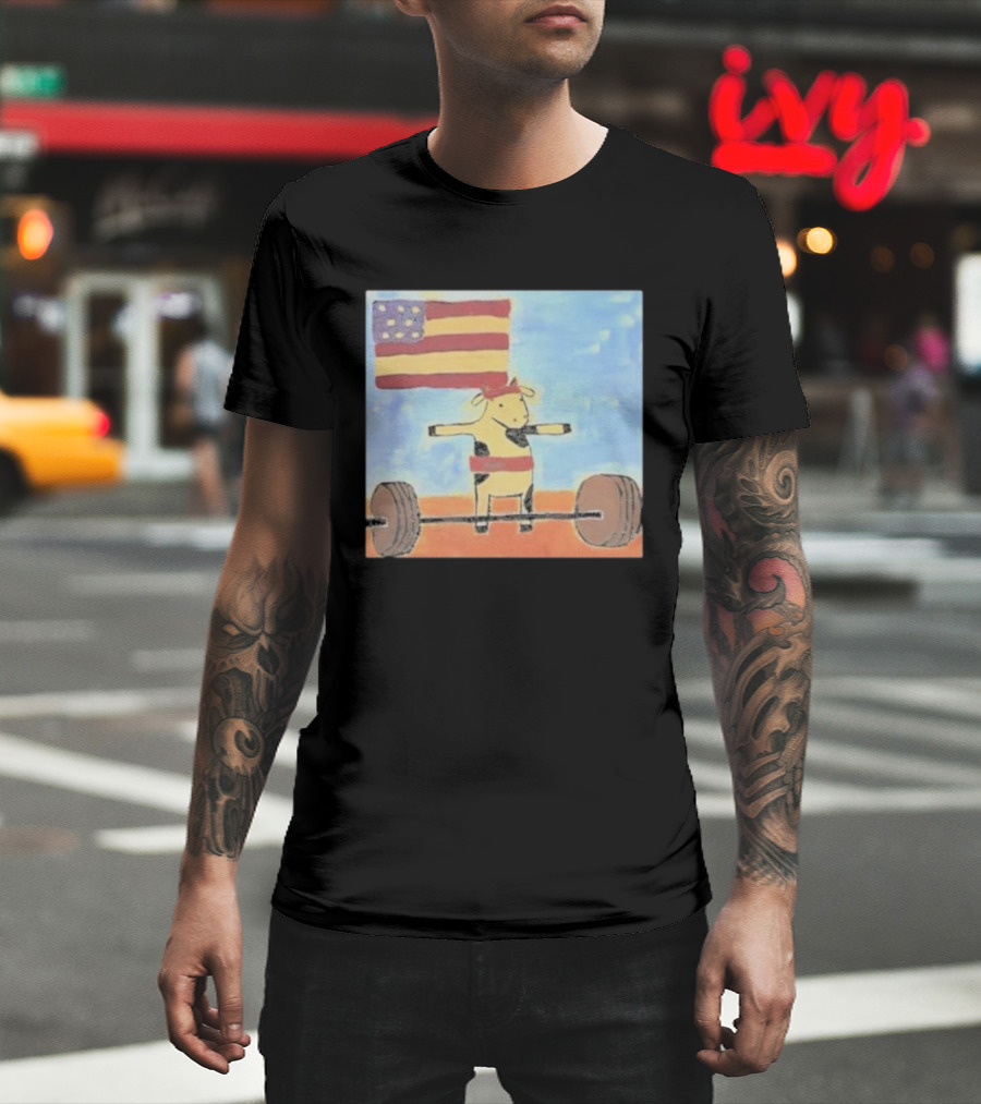 Lean Beef Patty American Flag Deadlifting Cow T-Shirt
