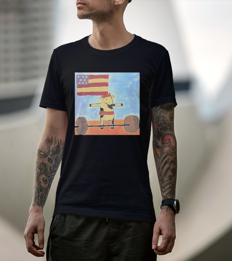 Lean Beef Patty American Flag Deadlifting Cow T-Shirt