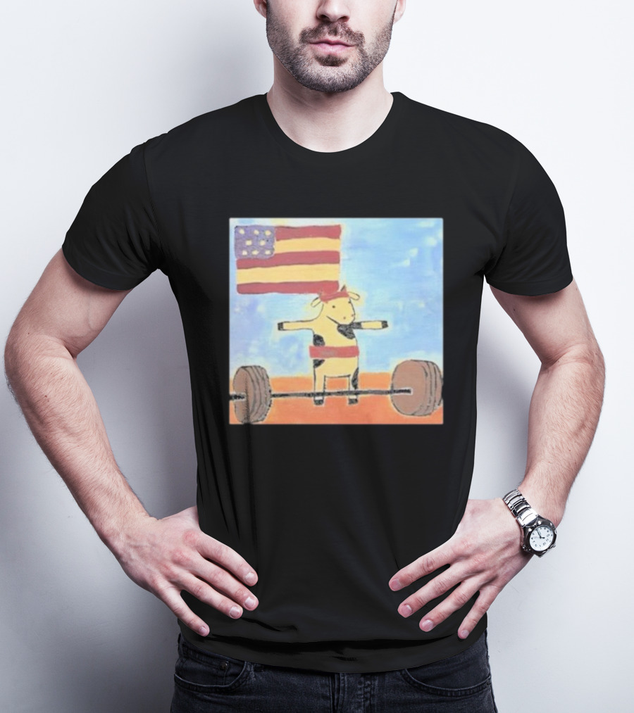 Lean Beef Patty American Flag Deadlifting Cow T-Shirt
