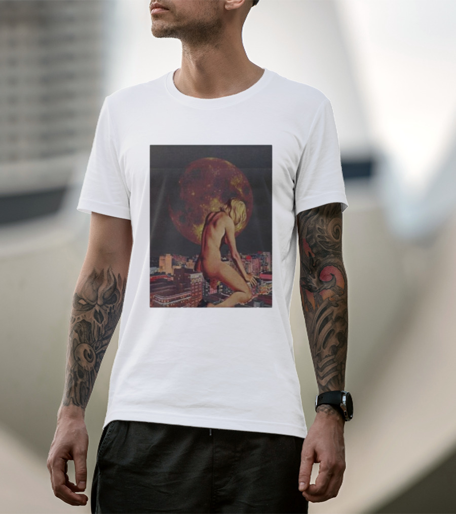 Midnight Blues Girl Moonlit Cityscape T-Shirt