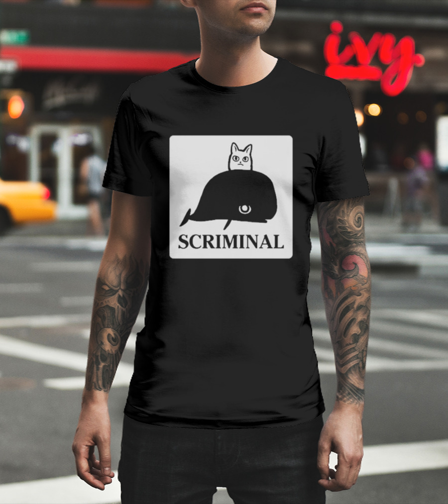 SCRIMINAL N O Marsh Scrimshaw Cat Whale T-Shirt