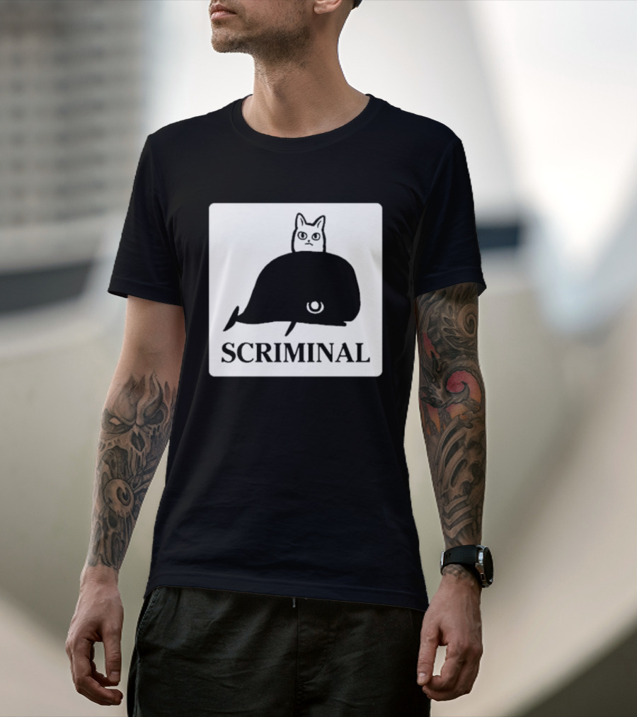 SCRIMINAL N O Marsh Scrimshaw Cat Whale T-Shirt