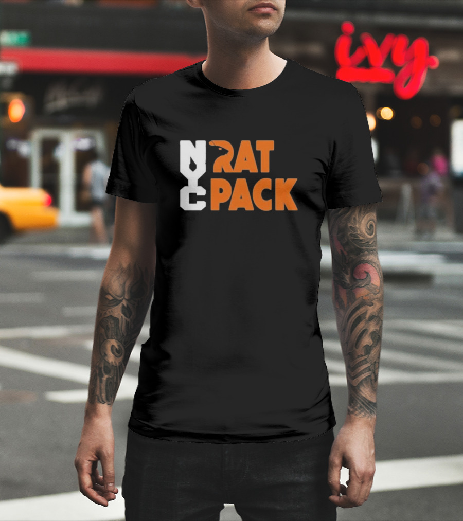 NYC Rat Pack Baseball Rat Typography T-Shirt