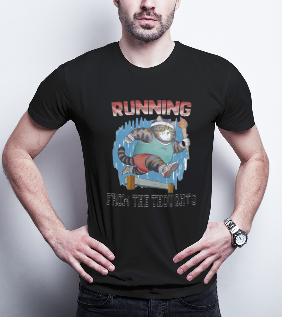 Running From The Thoughts Cat With Torch And Hurdle T-Shirt