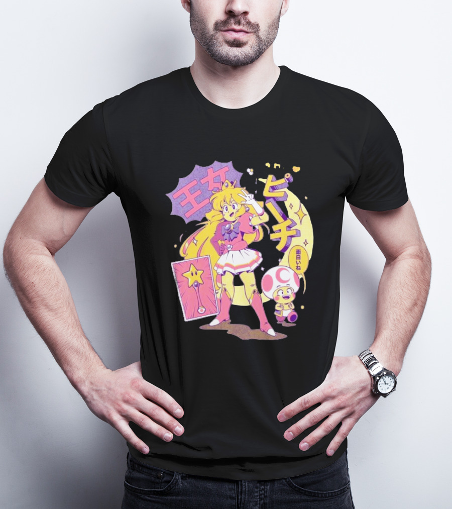 Sailor Moon Peach Toad Ilustrata Mario Princesses T-Shirt