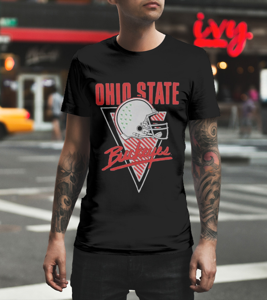 Ohio State Buckeyes Retro Helmet Triangular Background T-Shirt