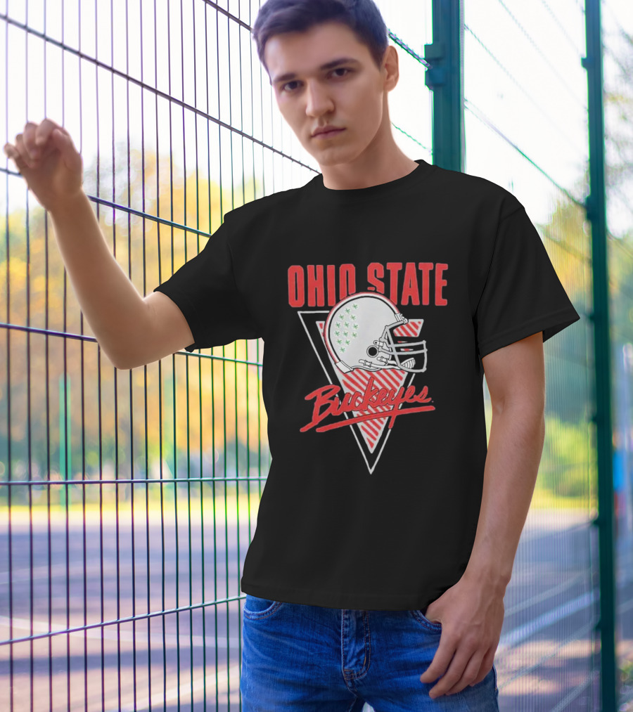 Ohio State Buckeyes Retro Helmet Triangular Background T-Shirt