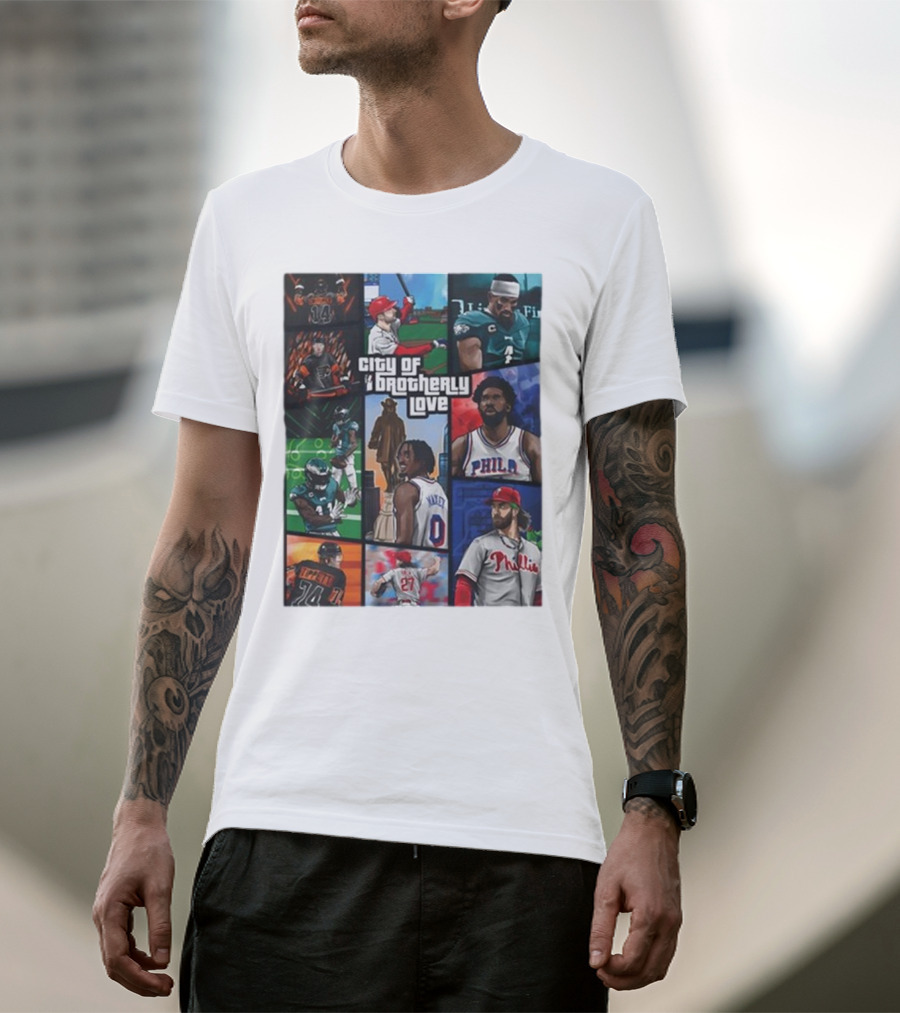 Saramart Gta X Philly Eagles Sixers Phillies City Of Brotherly Love T-Shirt