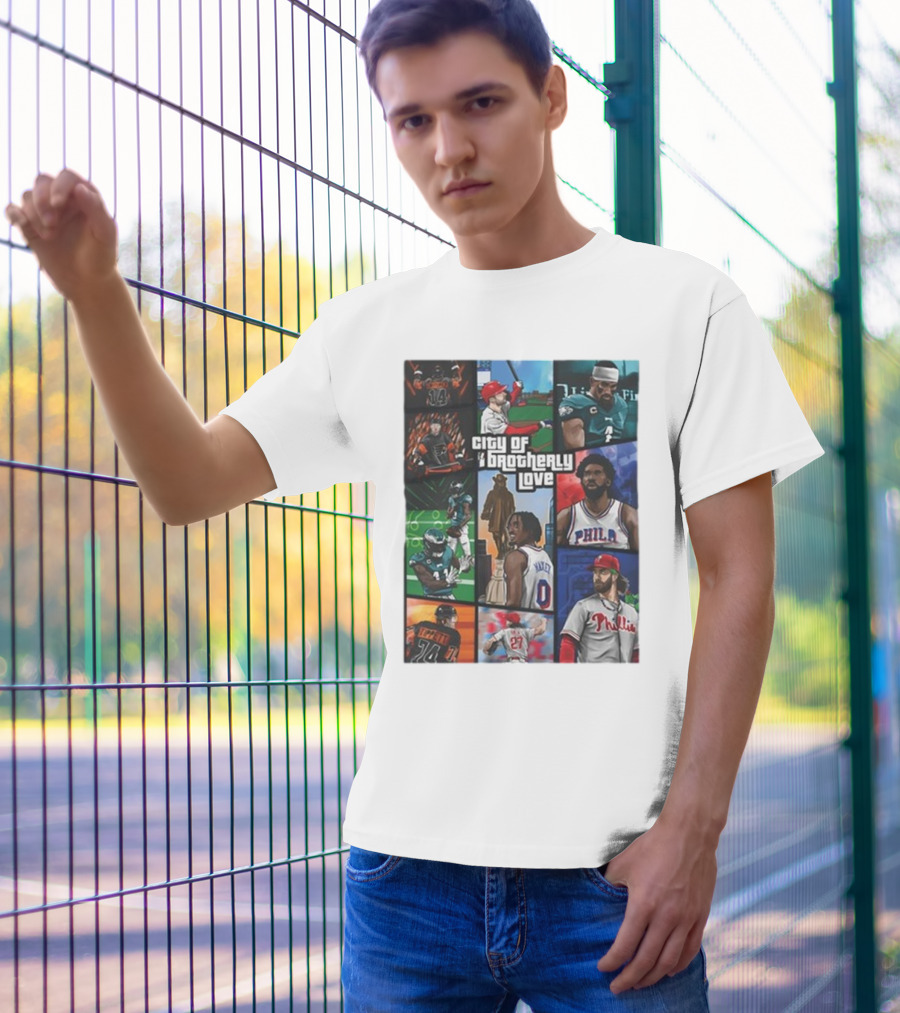 Saramart Gta X Philly Eagles Sixers Phillies City Of Brotherly Love T-Shirt