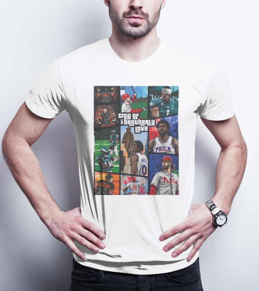 Saramart Gta X Philly Eagles Sixers Phillies City Of Brotherly Love T-Shirt