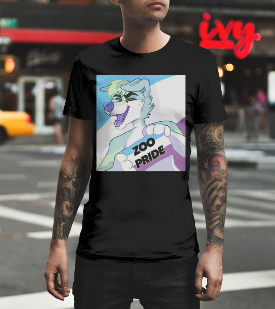 Zoo Pride Furry Character Holding Flag T-Shirt