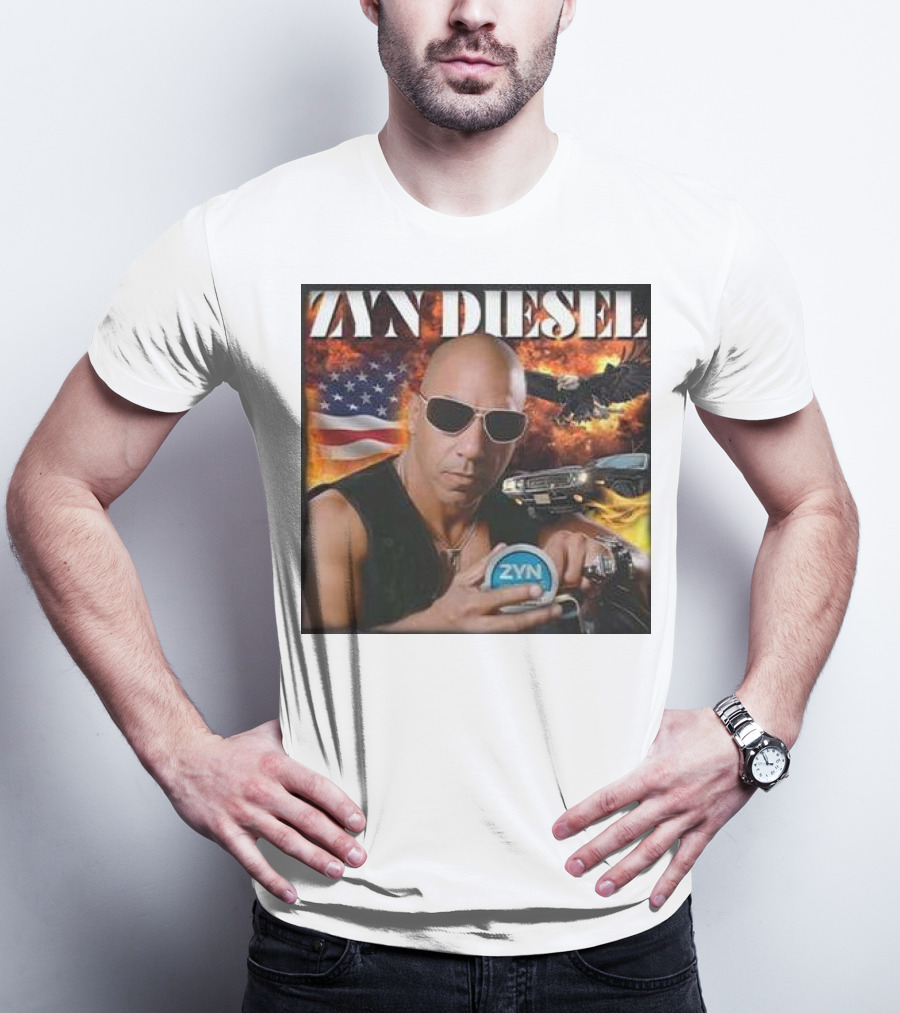 Zyn Diesel American Bald Eagle And Muscle Car Background T-Shirt