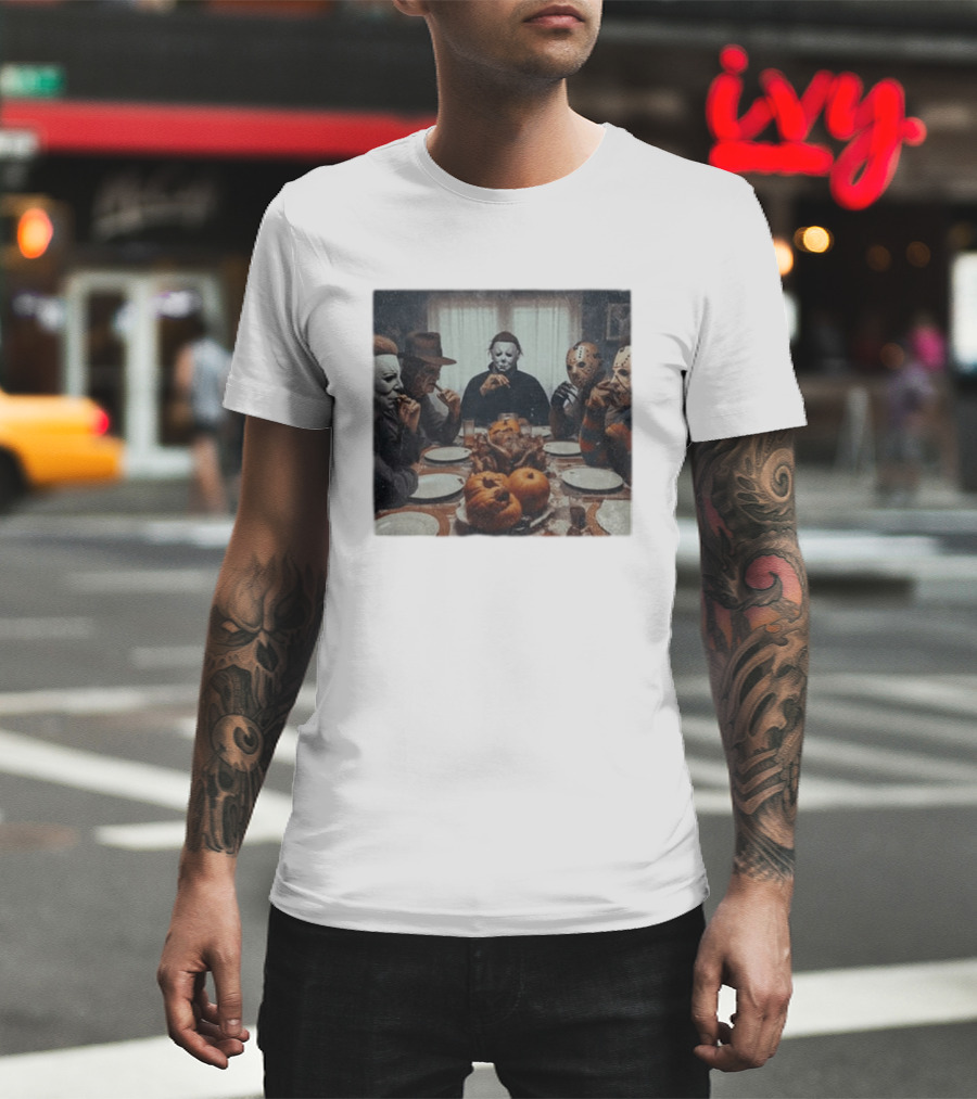 Halloween Characters Dinner Horror Icons Gathering T-Shirt